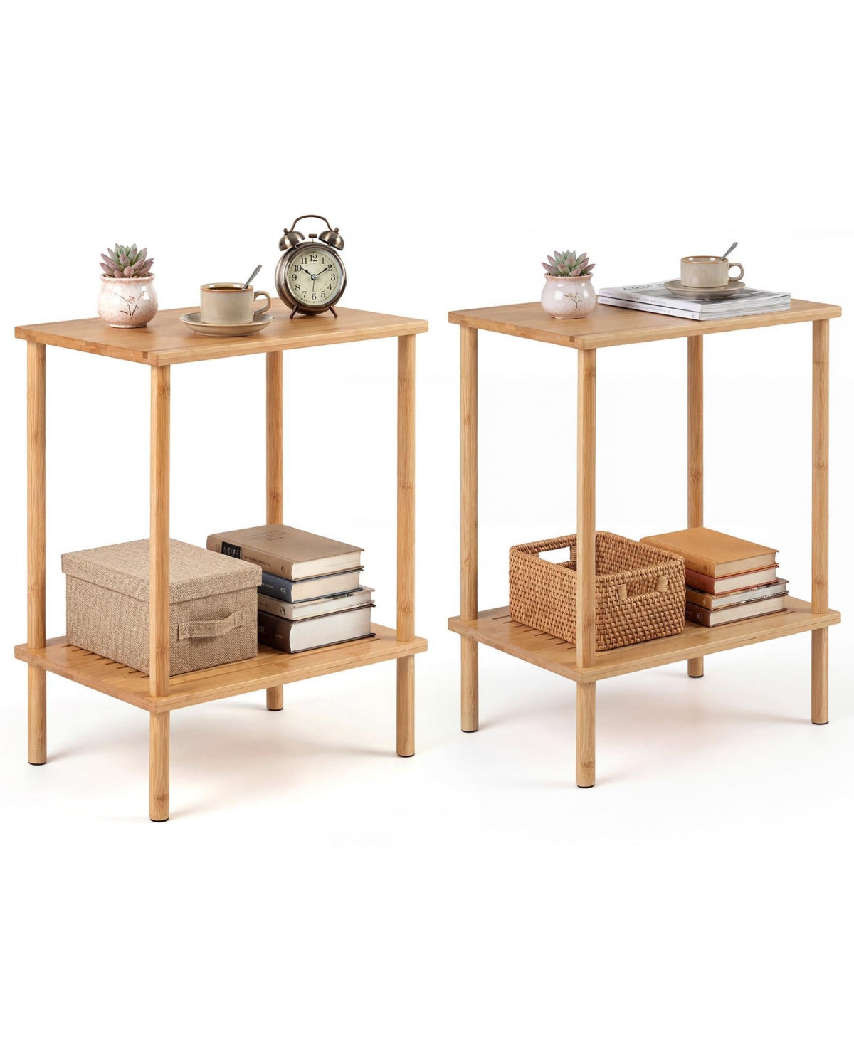 Click here for Gymax Side Table Set of 2 with Storage Shelves Rec... prices