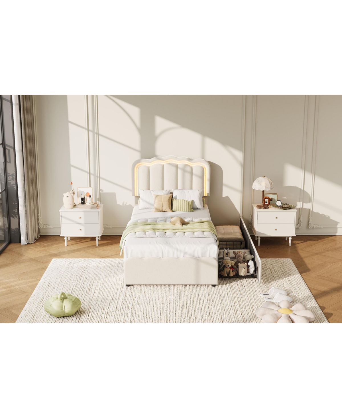 Click here for homfan Twin Size Upholstered Platform Bed Frame wi... prices