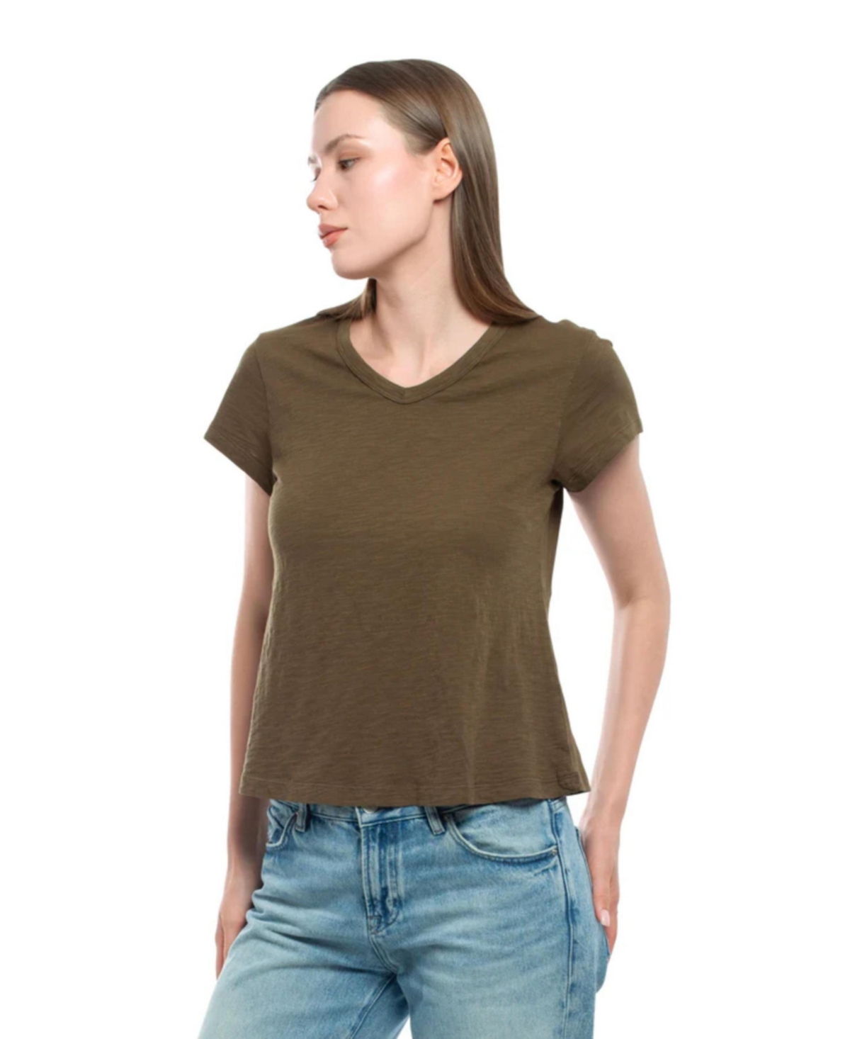Click here for Wilt Womens V-Neck Baby Tee - Dark olive. prices