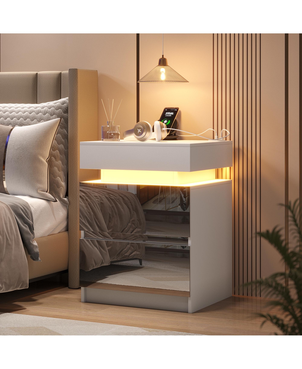 Click here for Vlsrka Mirrored Nightstand with 2 Drawers and Moti... prices