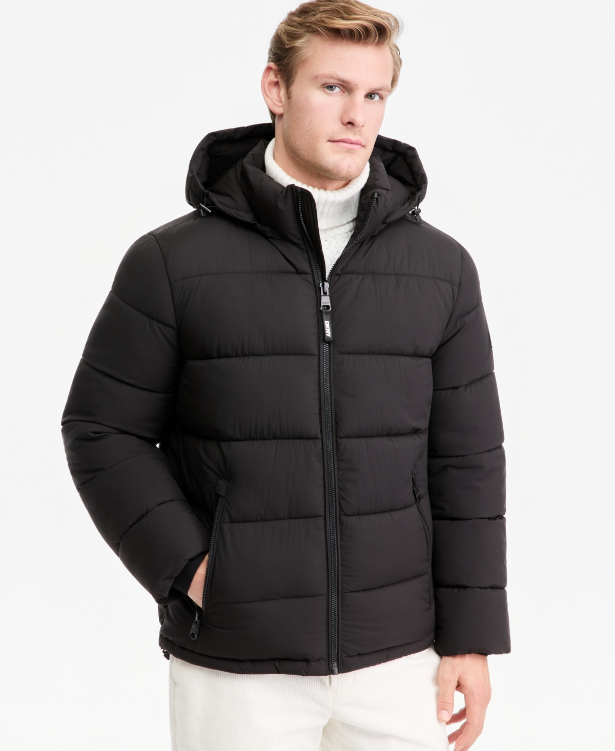 Click here for Dkny Mens Hooded Puffer Jacket - Black prices