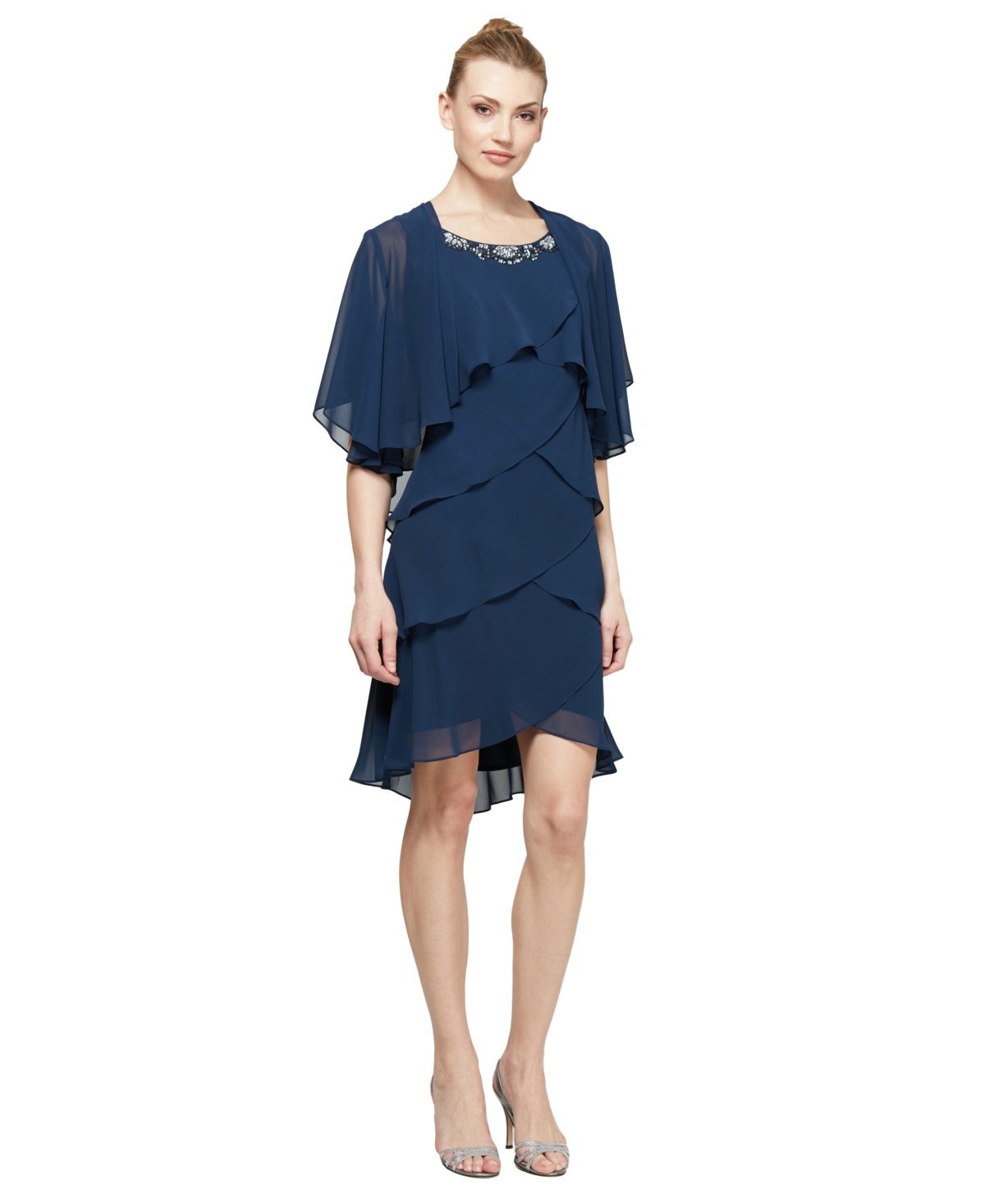 Click here for Sl Fashions Embellished Tiered Chiffon Dress & Cap... prices
