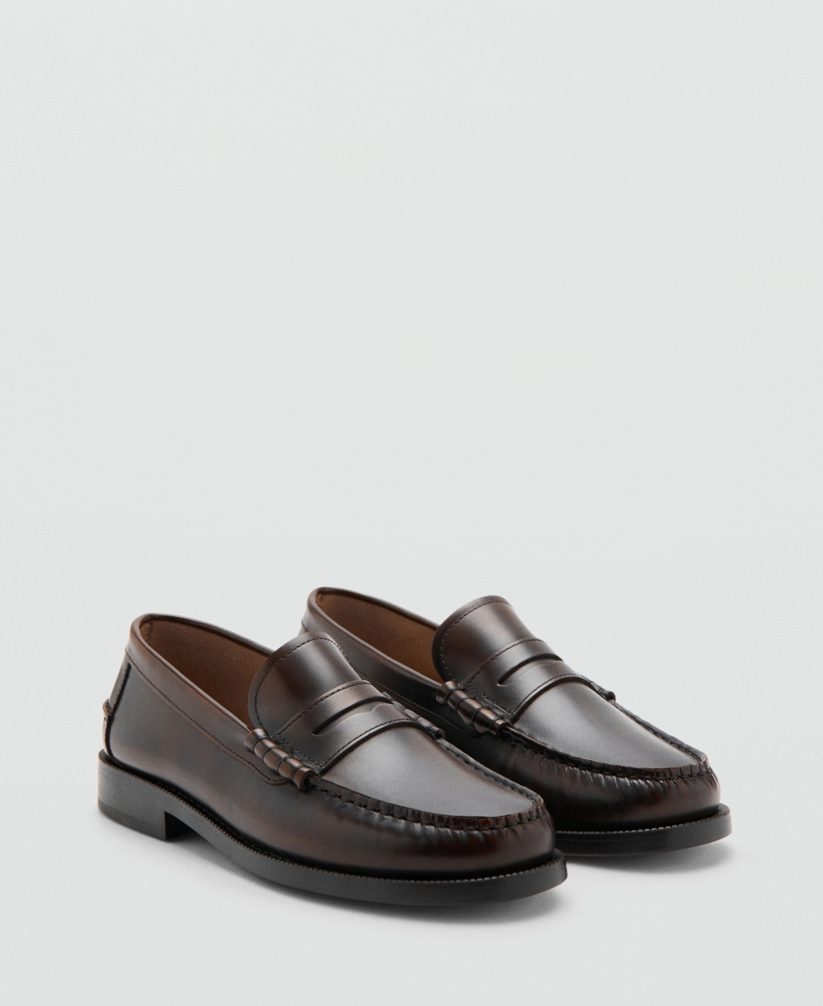 Click here for Mango Mens Leather Penny Loafers - Brown prices