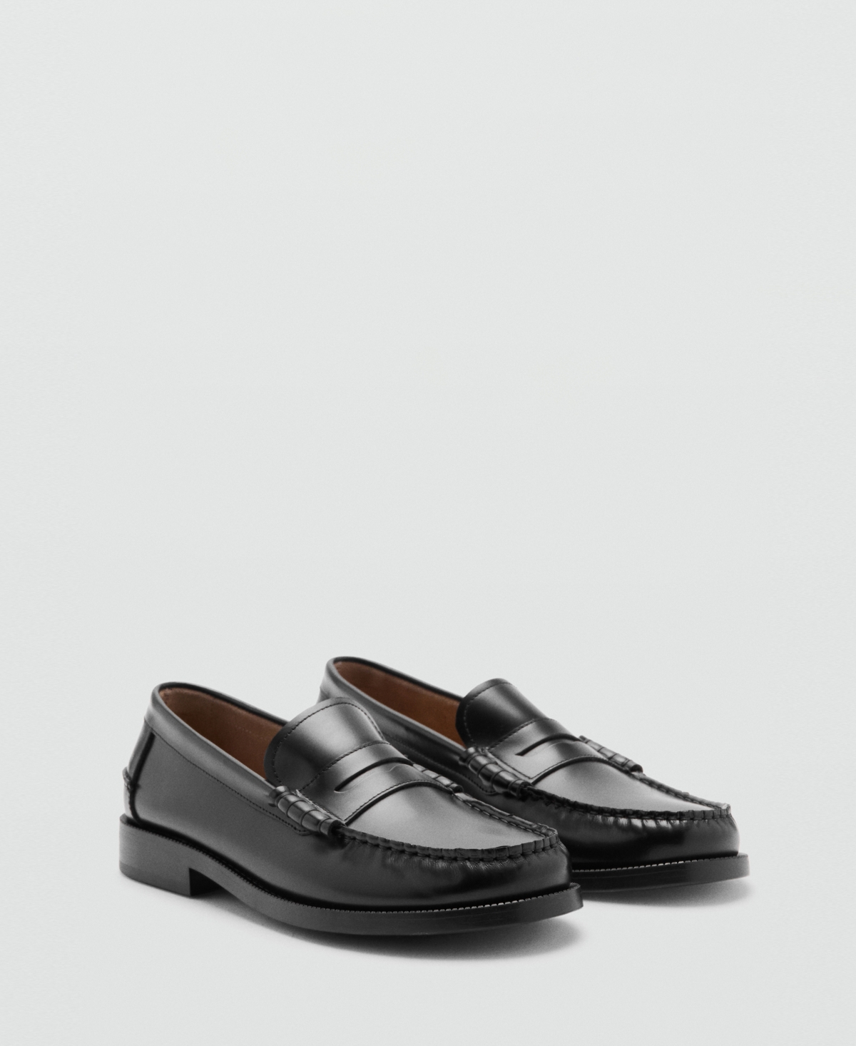 Click here for Mango Mens Leather Penny Loafers - Black prices