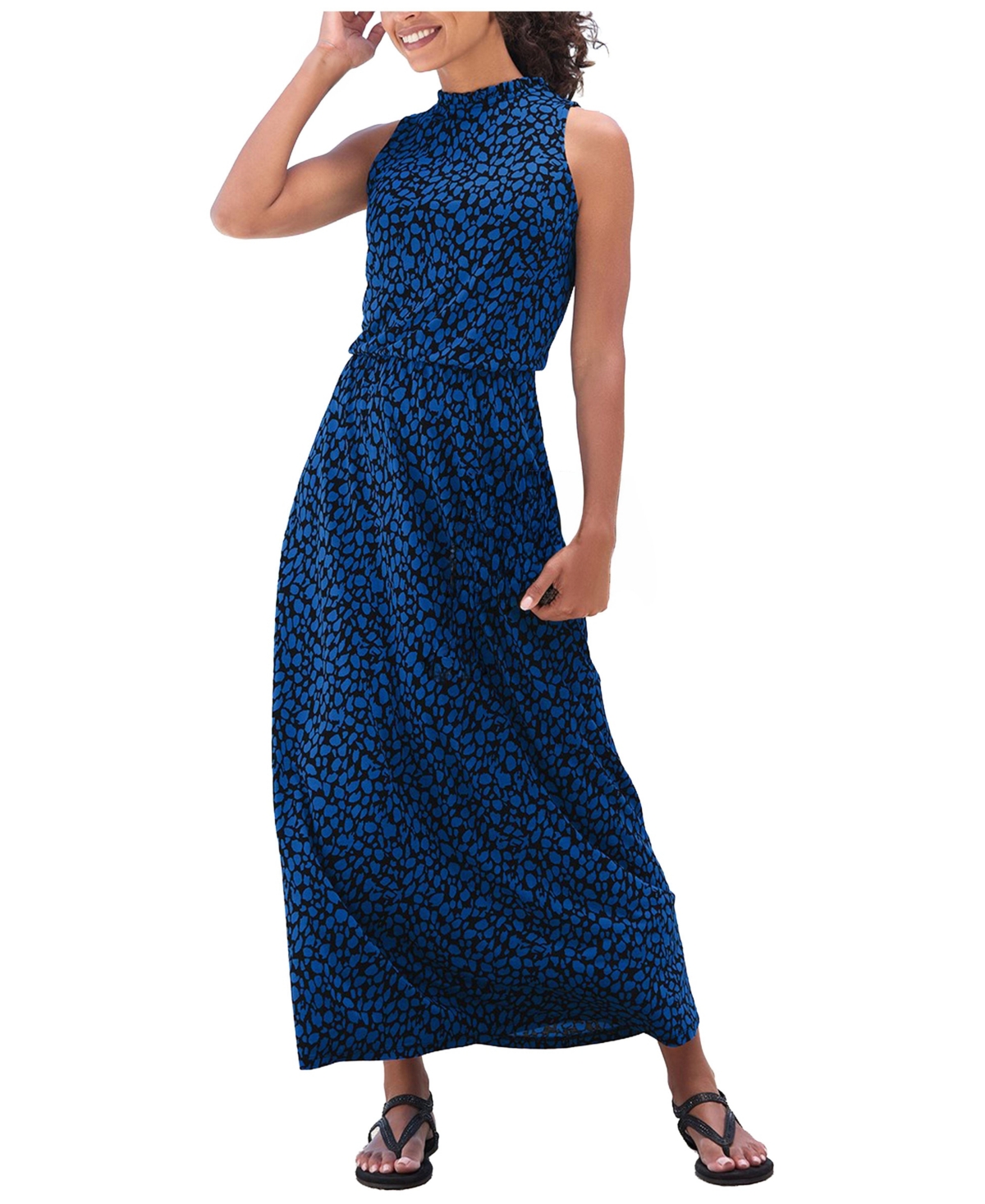 Click here for Lascana Womens High Neck Maxi Dress - Blue-printed prices