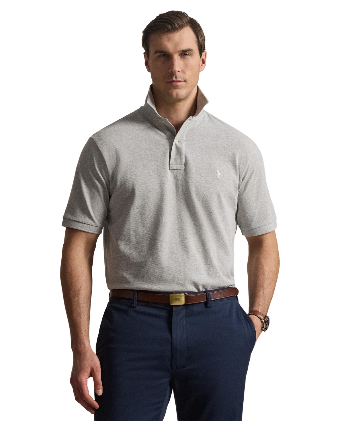 Polo Ralph Lauren Mens Big & Tall The Iconic Mesh Polo Shirt - Spring Heather/C1730