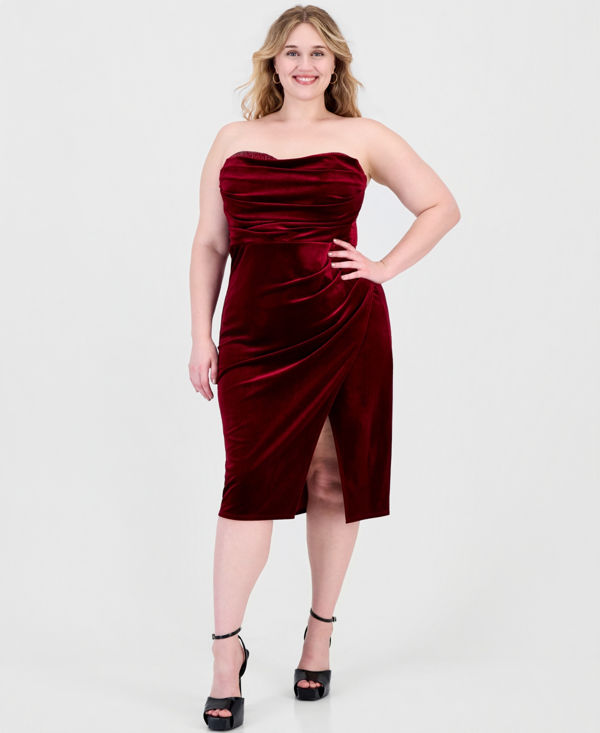 Click here for Alex & Sophia Plus Size Strapless Velvet Embellish... prices