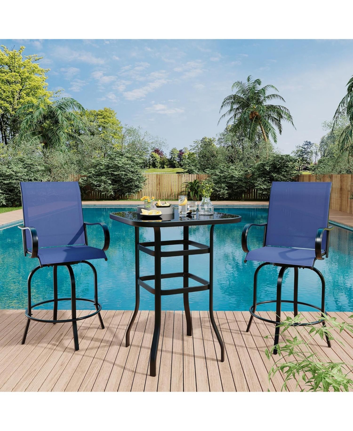 Click here for gaomon 3 Piece Patio Swivel Bar Stools Set - Blue prices