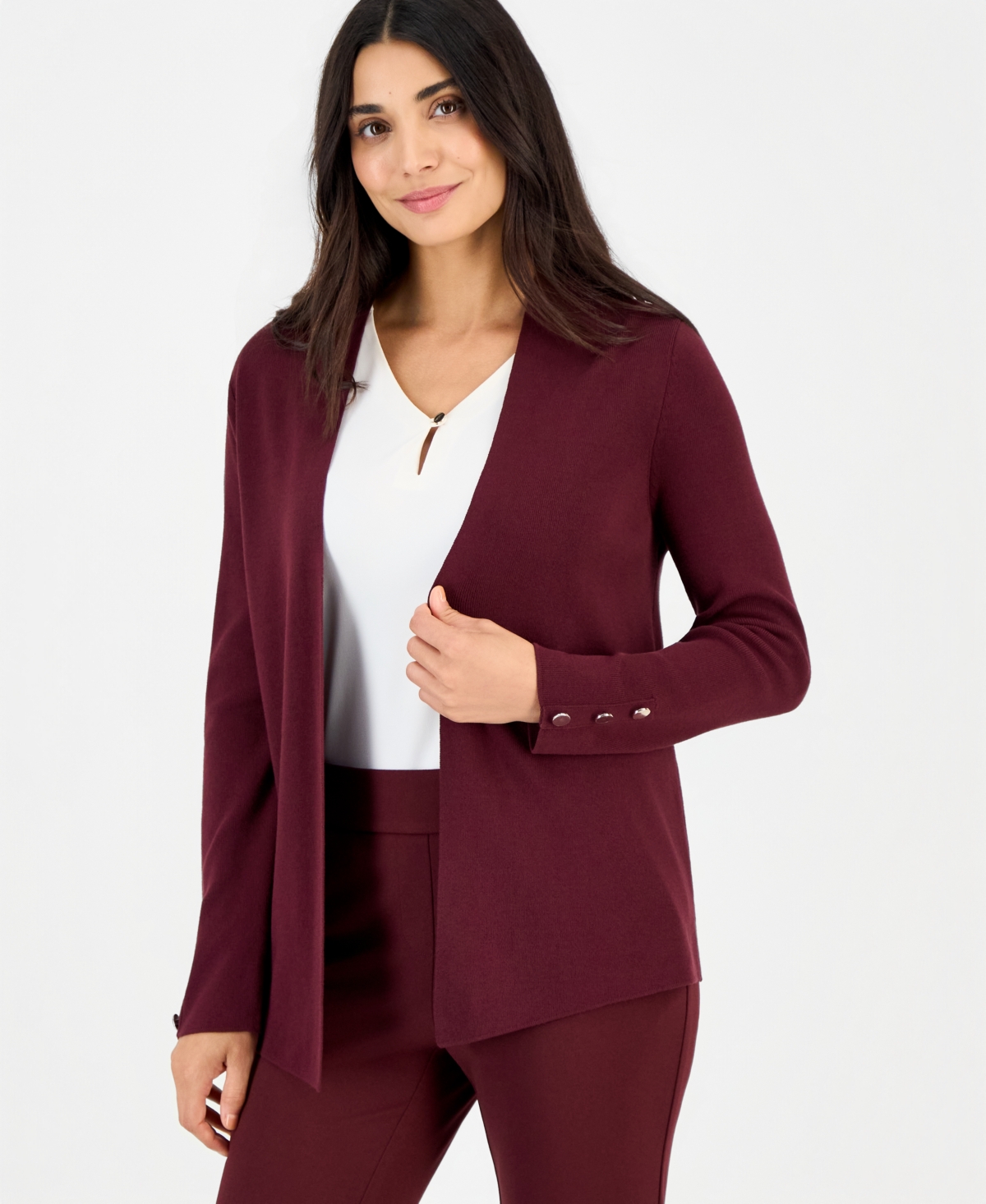 Click here for Anne Klein Essentials Petite Open-Front Side-Slit... prices