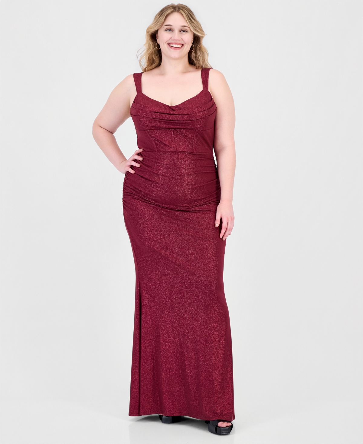 Click here for City Studios Plus Size Glitter Knit Drape Front Lo... prices