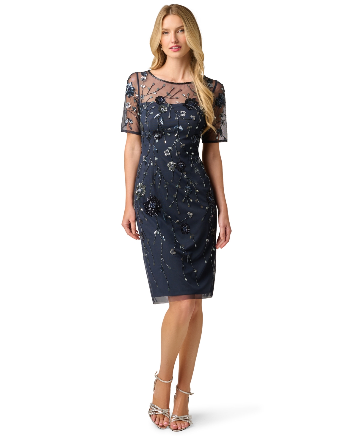 Click here for Adrianna Papell Womens Short-Sleeve Dress - Navy prices