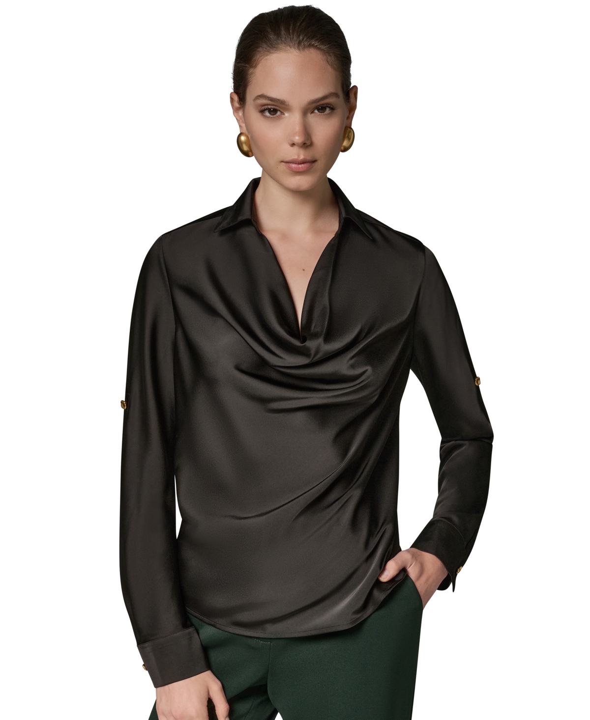 Click here for Donna Karan New York Petite Roll Sleeve Cowl Neck... prices