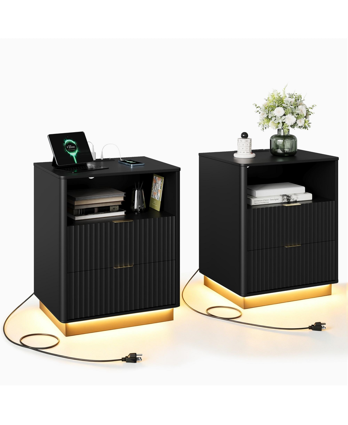 Click here for gaomon Fluted Nightstand Set of 2  Wooden Night St... prices