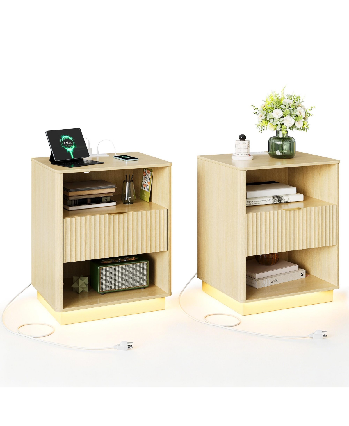 Click here for gaomon Fluted Nightstand Set of 2  Wooden Night St... prices