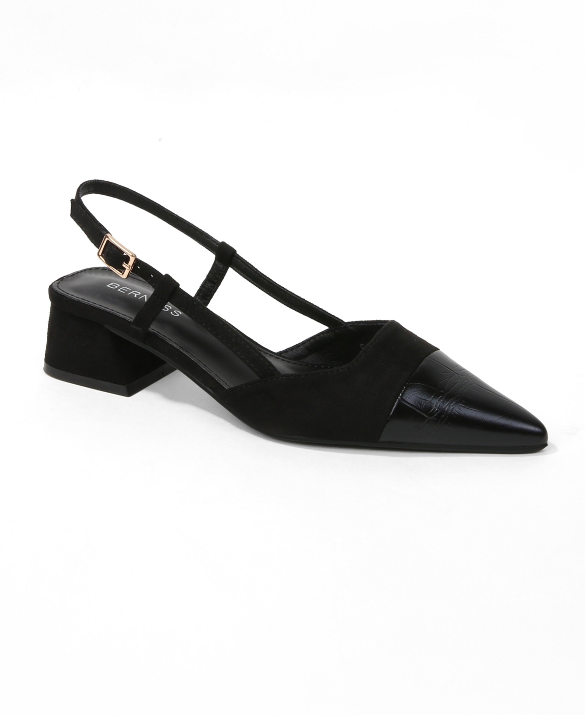 Click here for Berness Womens Fay Croco Texture Toe Cap Low Block... prices