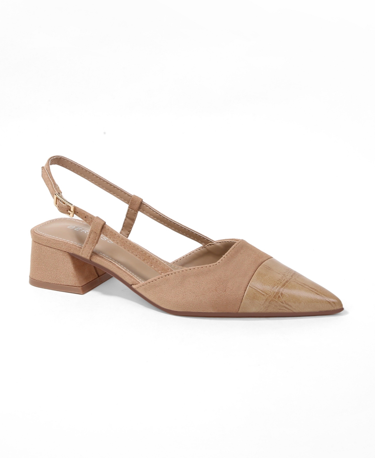 Click here for Berness Womens Fay Croco Texture Toe Cap Low Block... prices