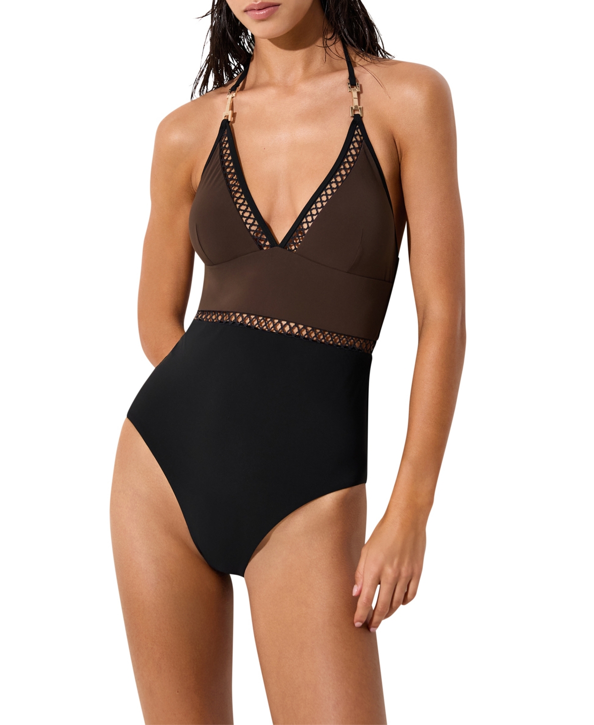 Click here for Reiss Womens Ray Halter Plunging-Neckline Tummy-Co... prices
