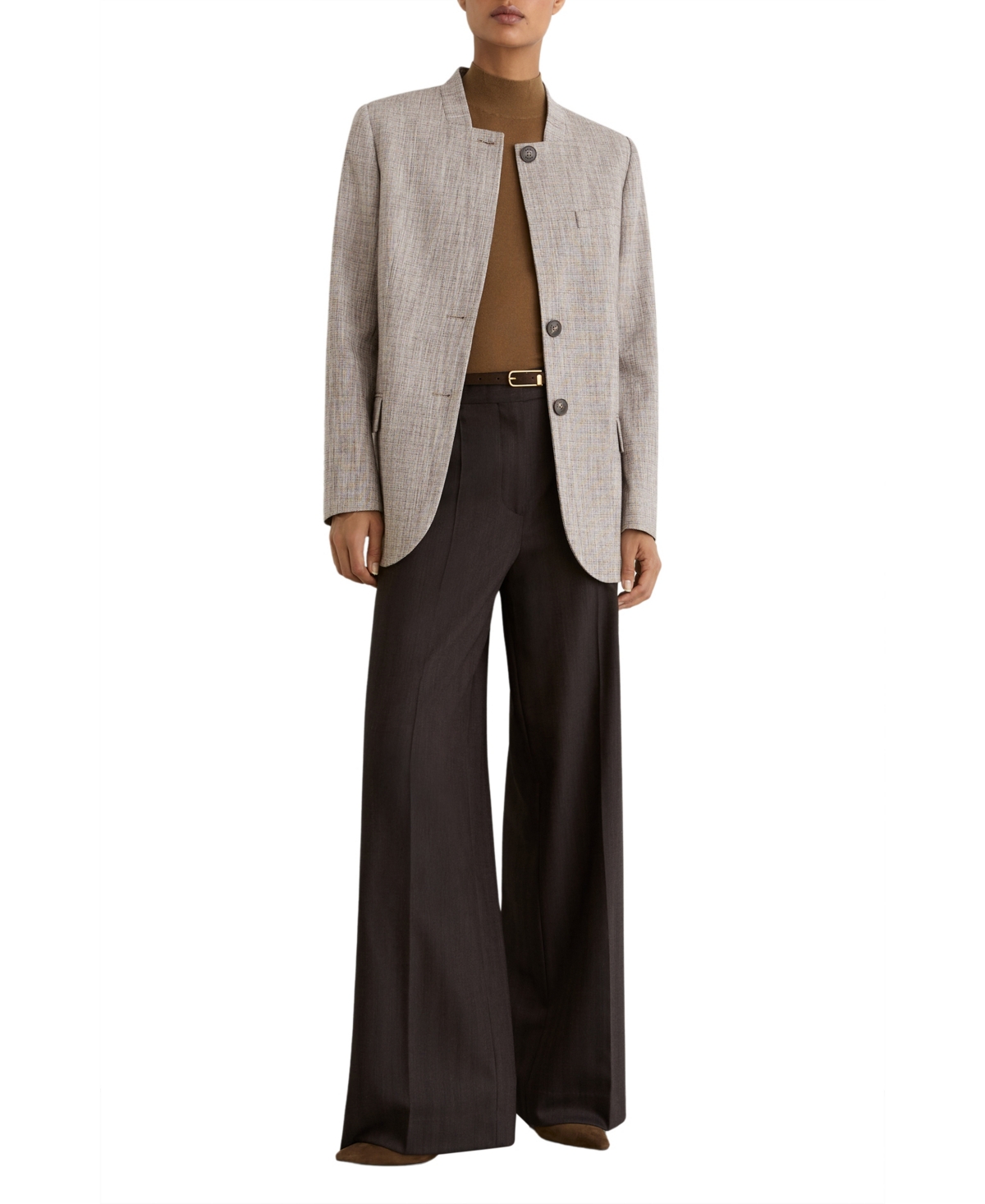 Click here for Reiss Womens Gia Wool-Blend Check Collarless Blaze... prices