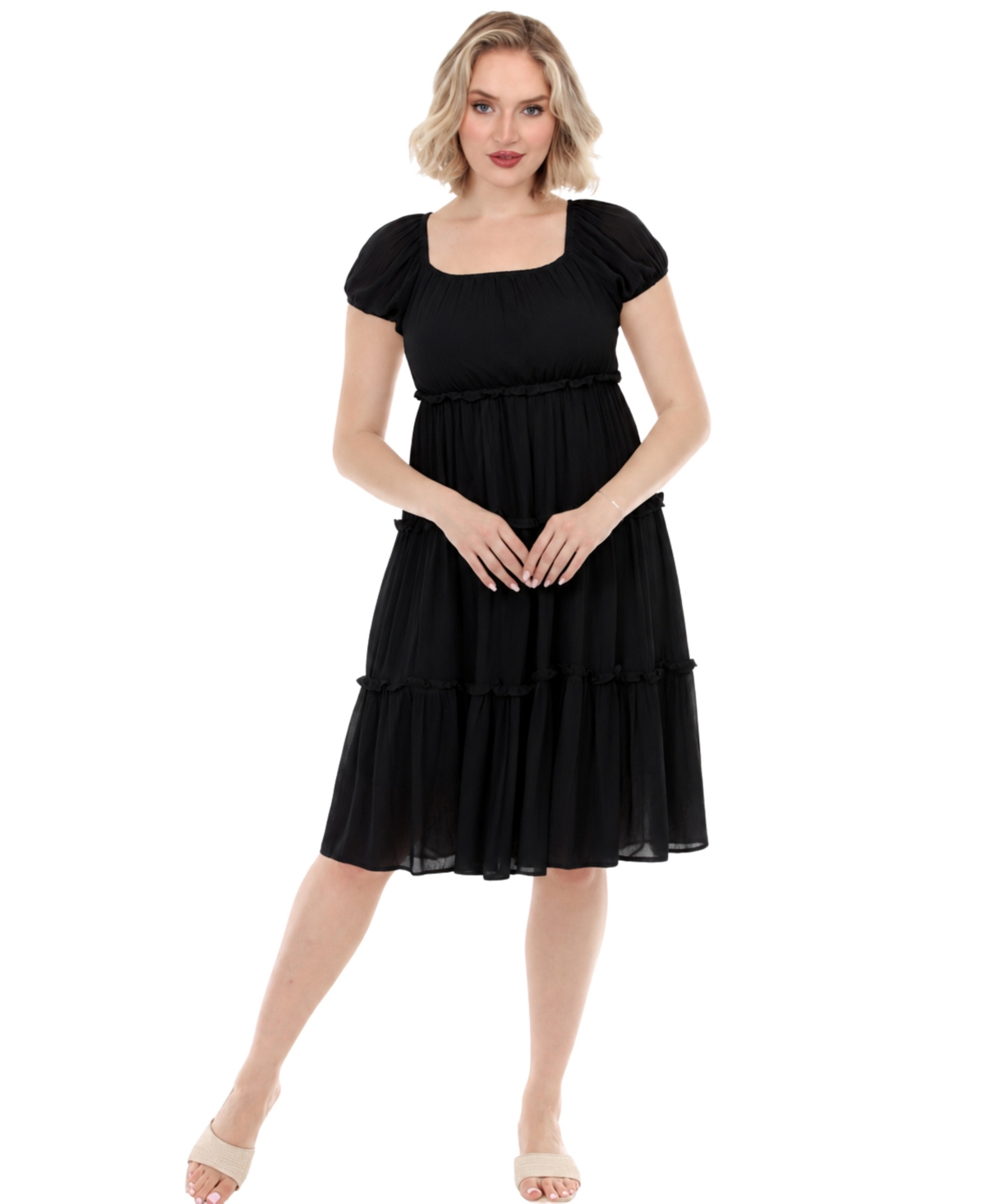 Click here for White Mark Womens Pleated Tiered Puff Sleeve Midi... prices