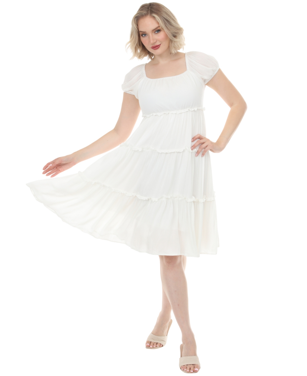 Click here for White Mark Womens Pleated Tiered Puff Sleeve Midi... prices