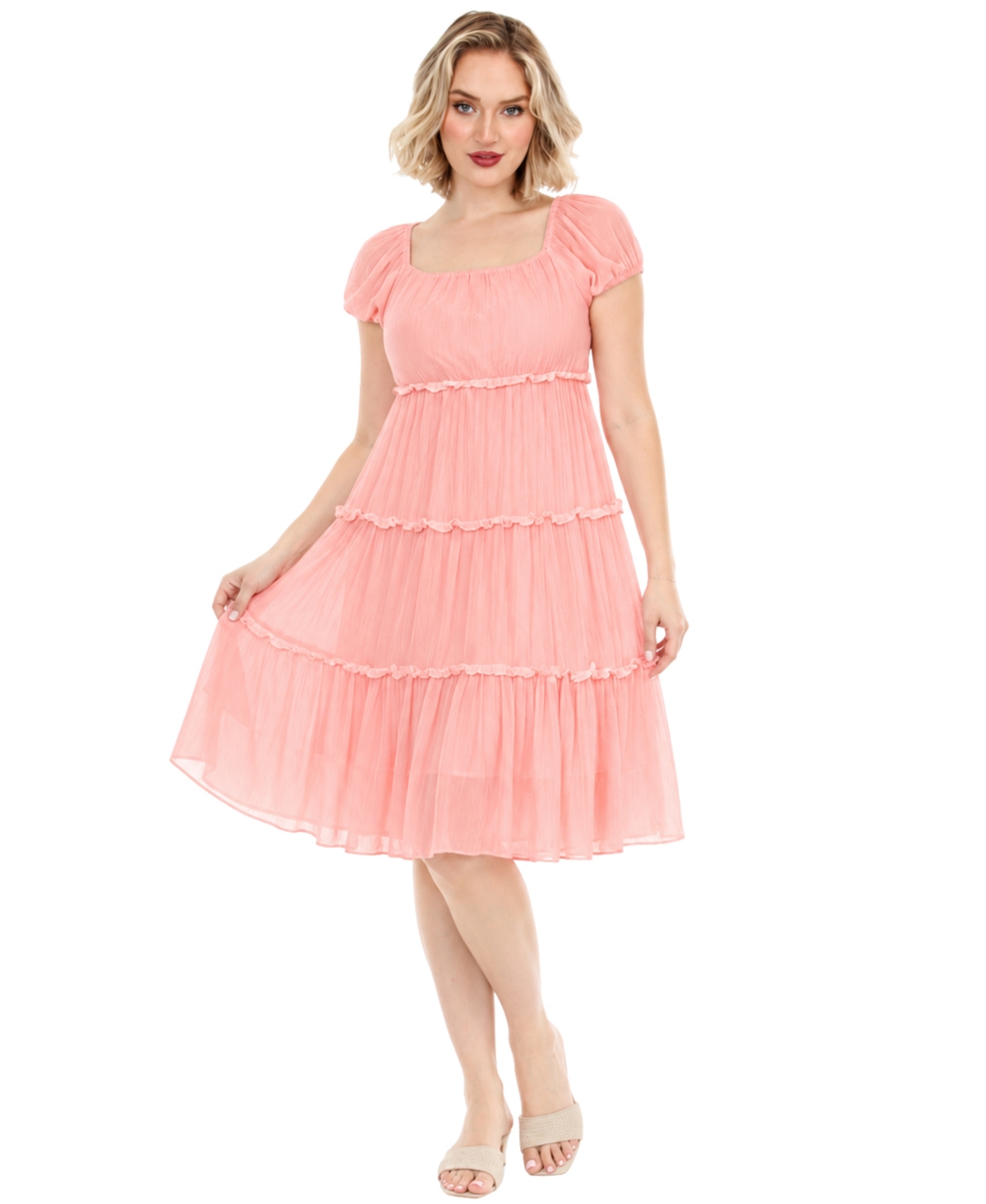 Click here for White Mark Womens Pleated Tiered Puff Sleeve Midi... prices