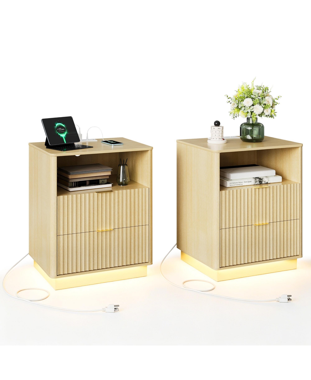 Click here for gaomon Fluted Nightstand Set of 2  Wooden Night St... prices
