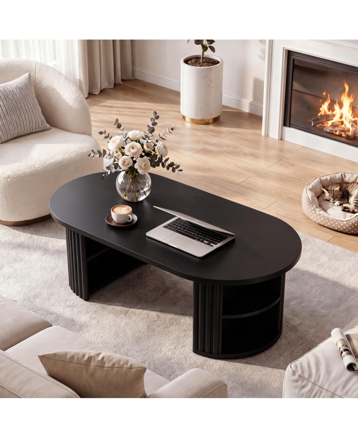 Click here for gaomon 39 Oval Fluted Coffee Table  Farmhouse Wood... prices