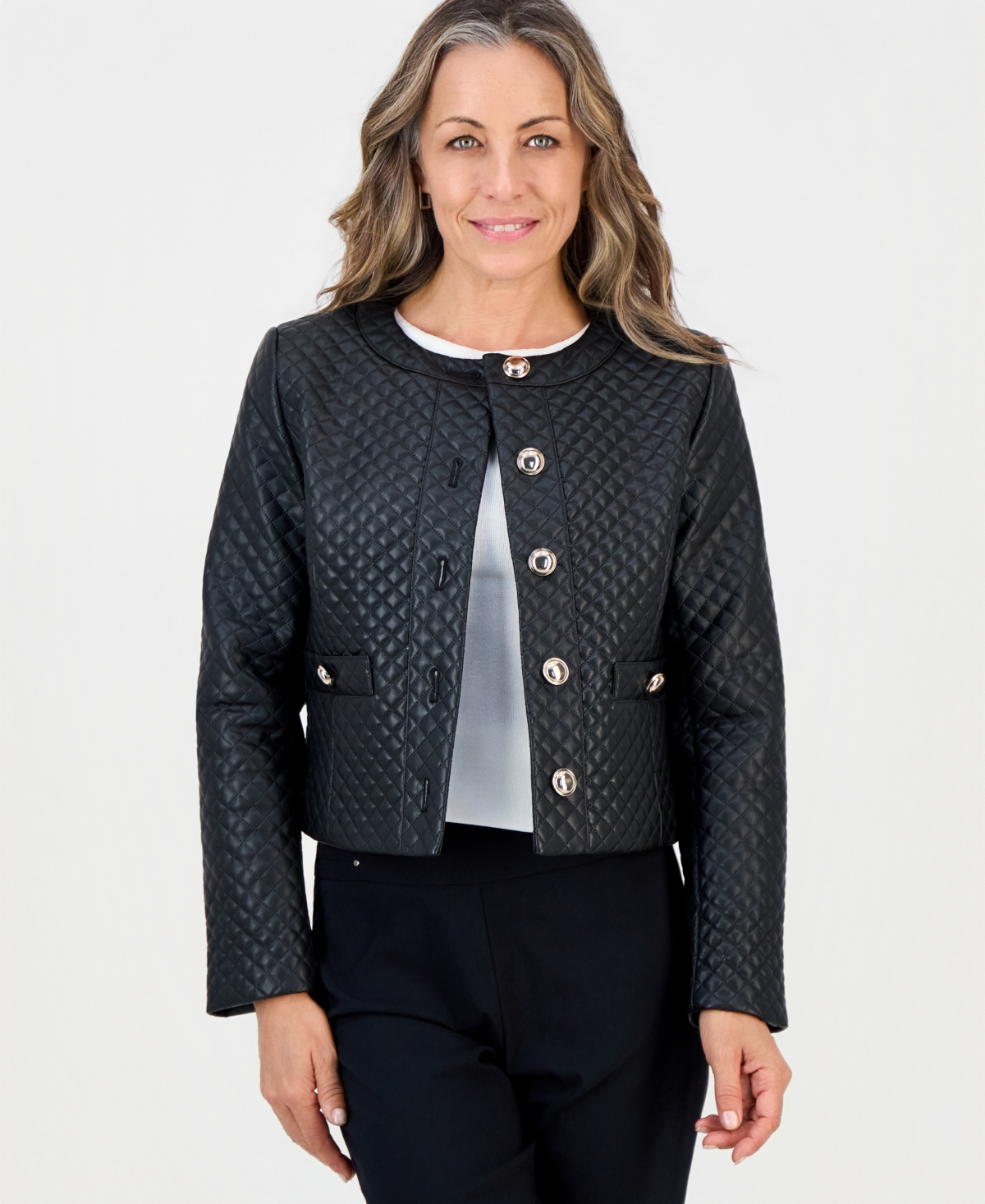 Click here for Jm Collection Petite Quilted Faux Leather Jacket... prices