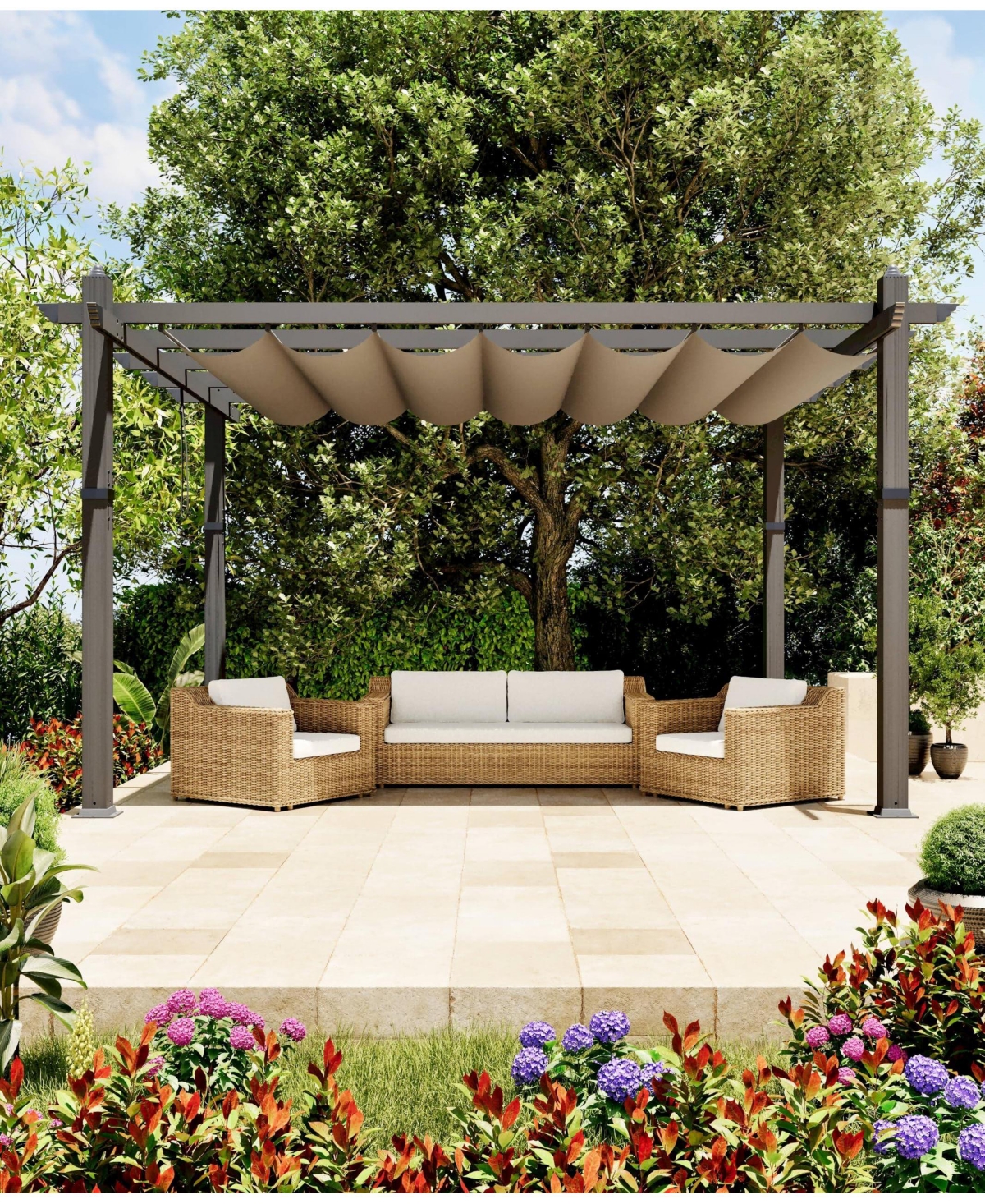 Click here for gaomon Retractable Aluminum Pergola with Wood Grai... prices
