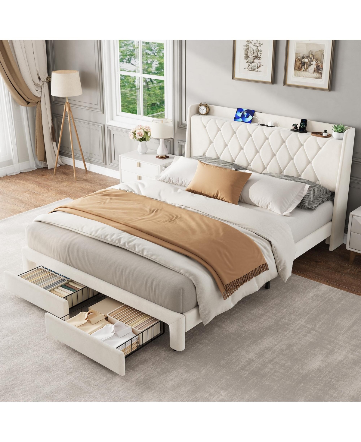 Click here for homfan Velvet Upholstered Platform Bed Frame with... prices