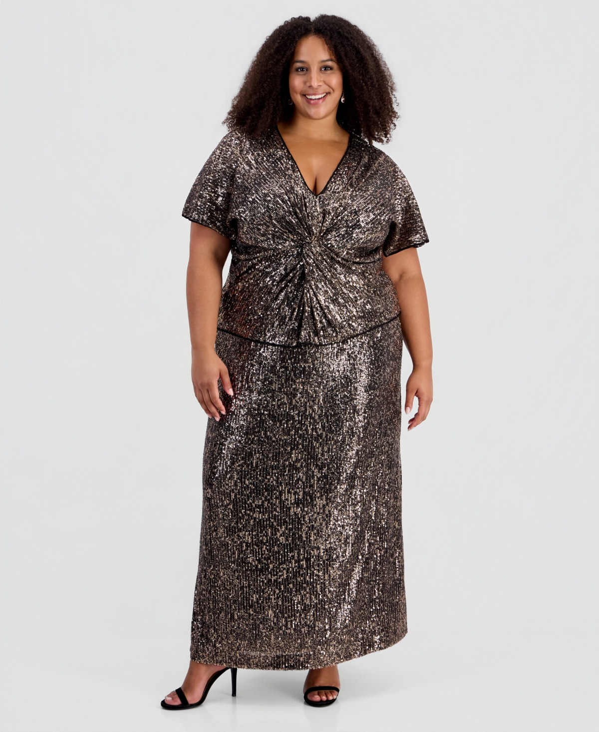 Click here for Muse Plus Size Sequinned Maxi Skirt - Brown prices