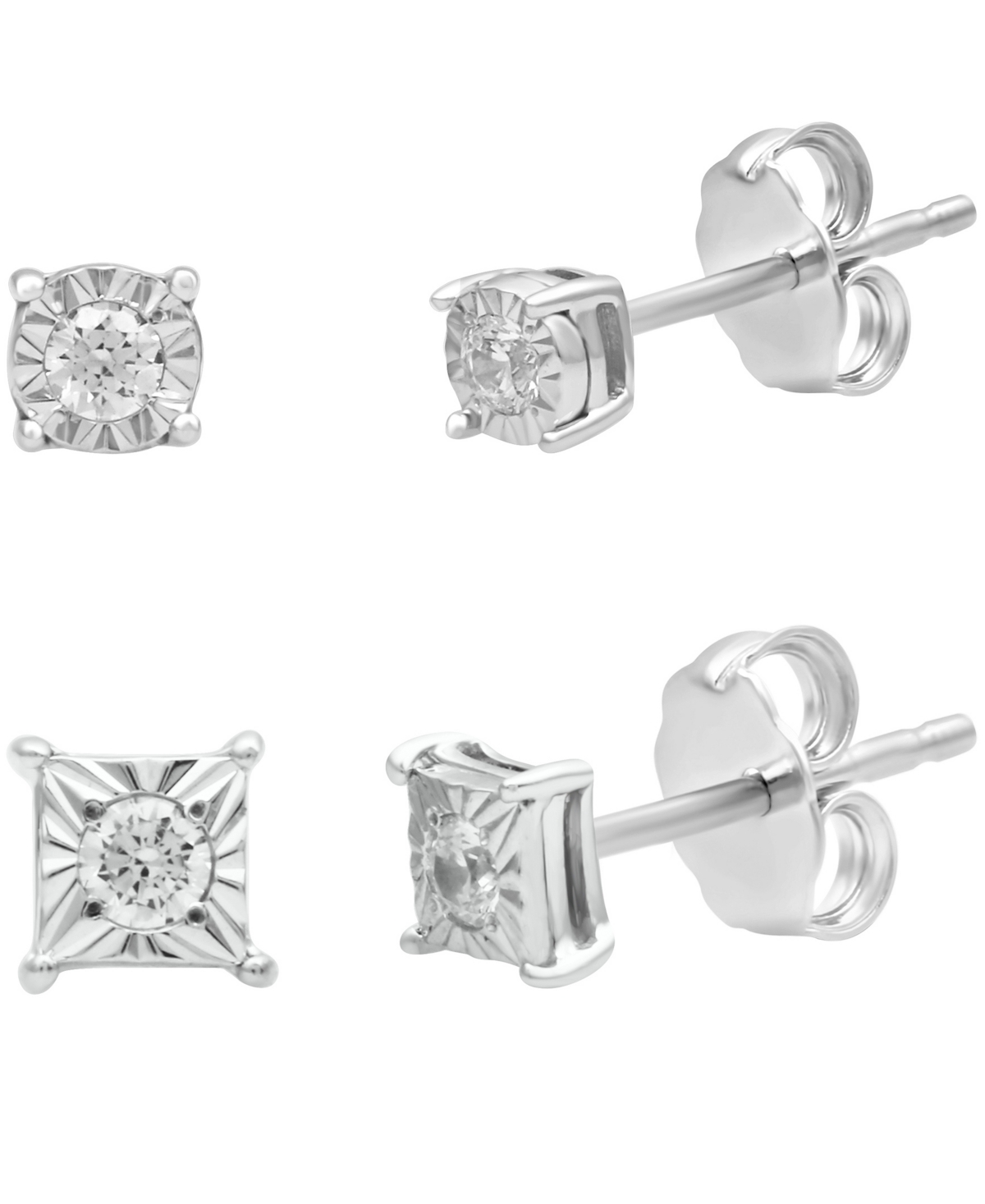 Click here for Diamond Round and Square Stud Earring Set ( 1/6 ct... prices