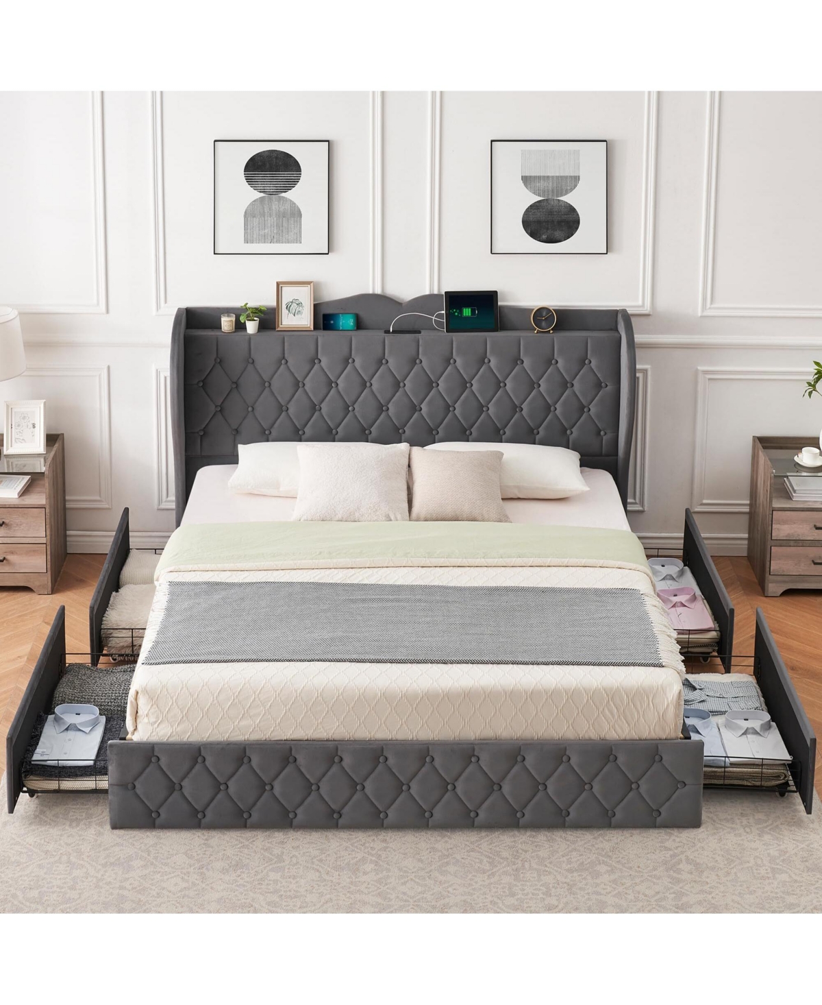 Click here for gaomon King Velvet Tufted Upholstered Bed Frame  4... prices