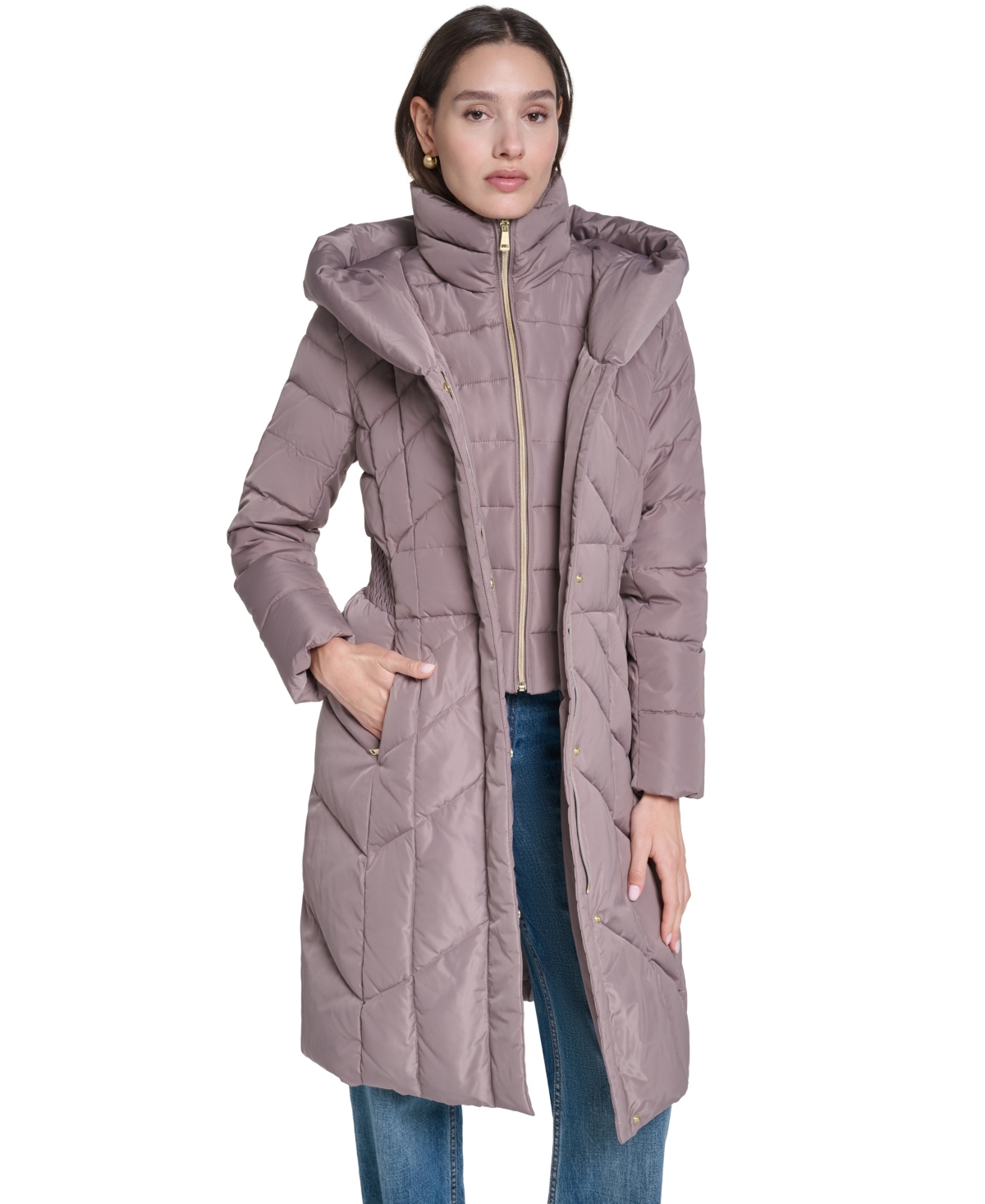 Click here for Cole Haan Womens Bibbed Hooded Puffer Coat - Cashe... prices