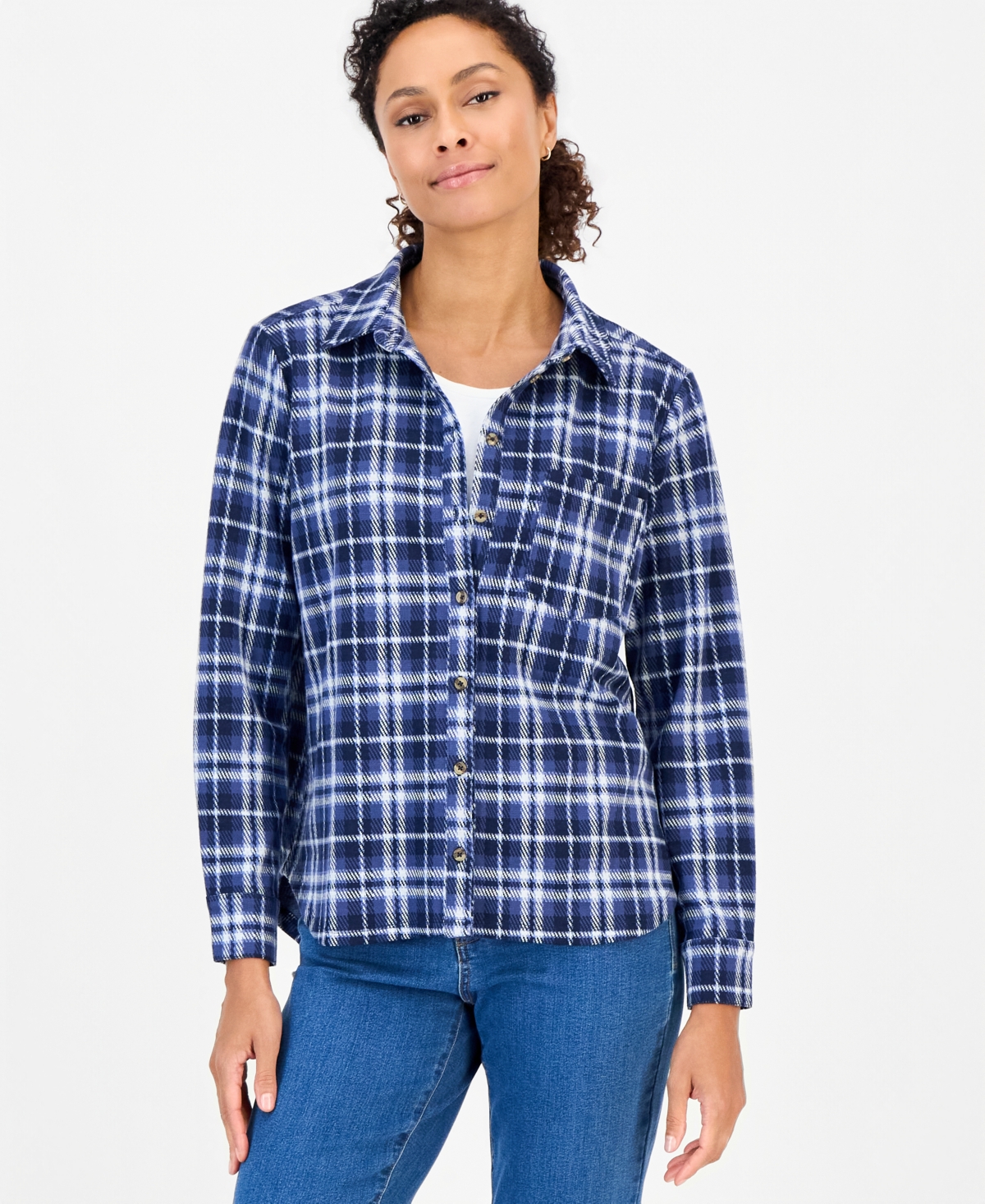 Click here for Style & Co Womens Plaid Flannel Knit Shacket  Macy... prices