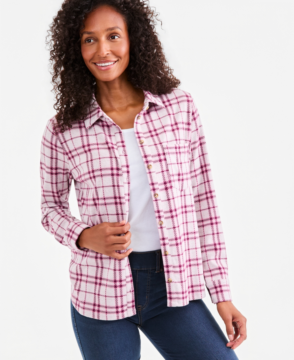 Click here for Style & Co Womens Plaid Flannel Knit Shacket  Macy... prices