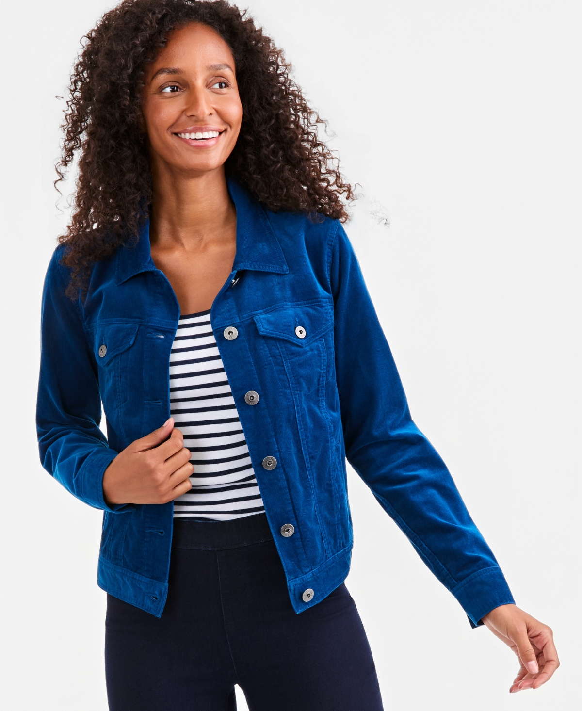 Click here for Style & Co Womens Corduroy Relaxed-Fit Trucker Jac... prices
