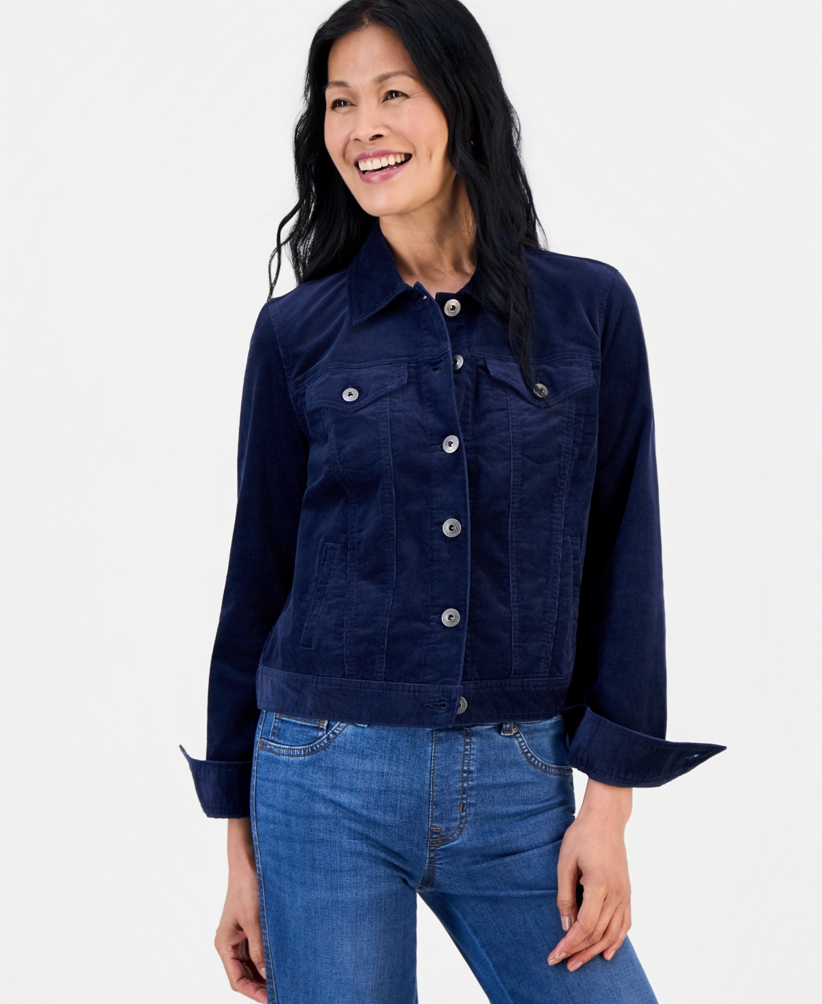 Click here for Style & Co Womens Corduroy Relaxed-Fit Trucker Jac... prices
