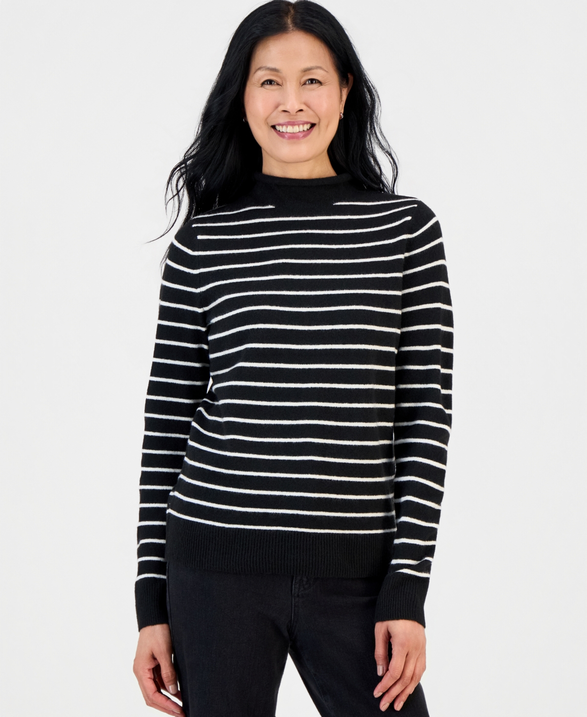 Click here for Style & Co Womens LuxSoft Stripe Rollneck Sweater... prices