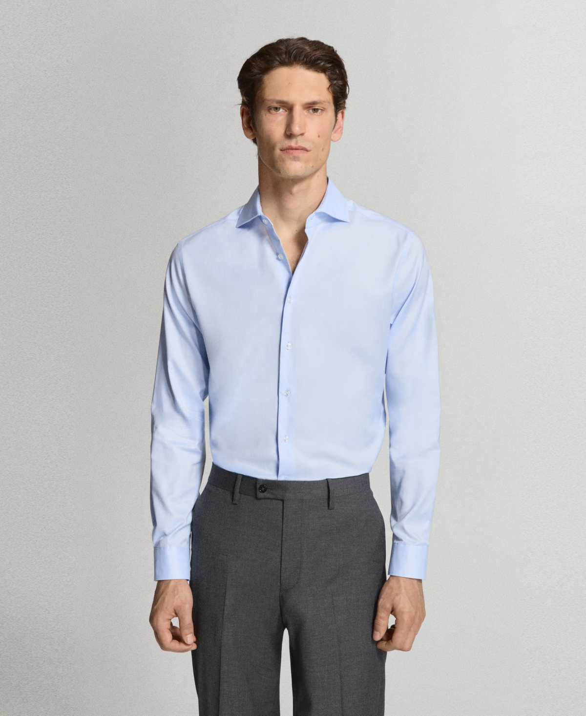 Click here for Mango Mens Slim-Fit Cotton Dress Shirt - Sky Blue prices