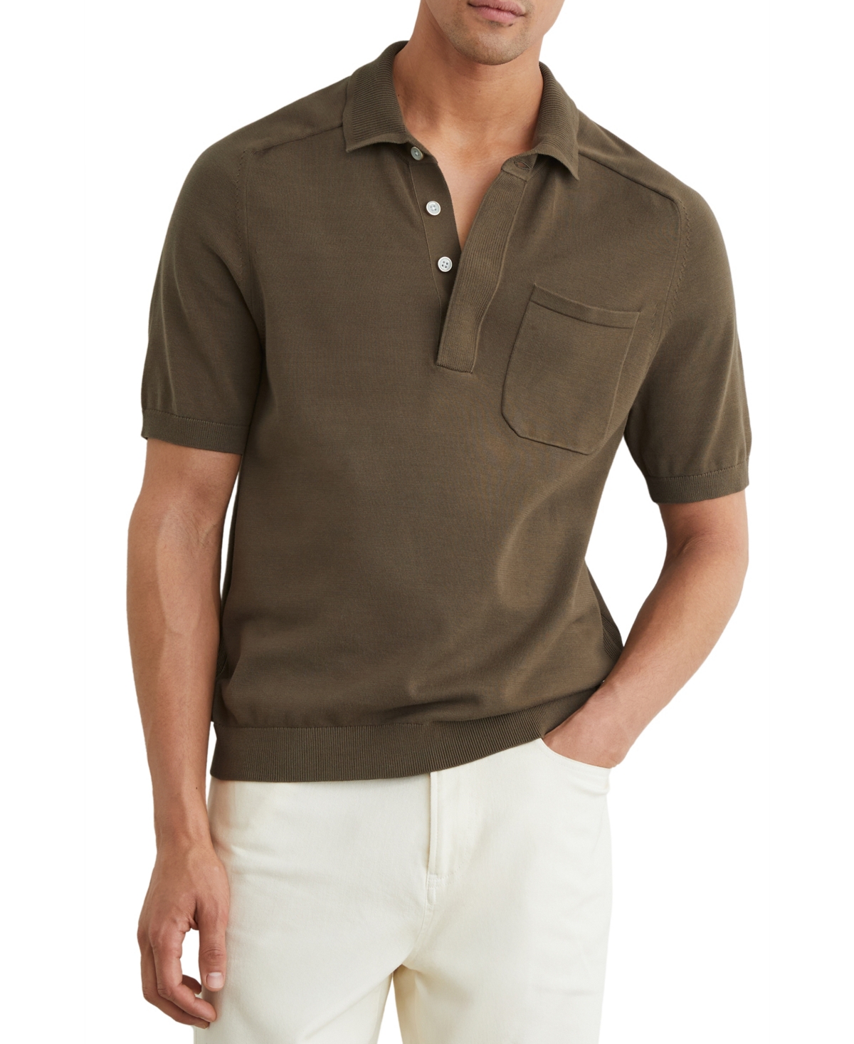 Click here for Reiss Mens Selkirk Cotton Knit Concealed-Placket P... prices