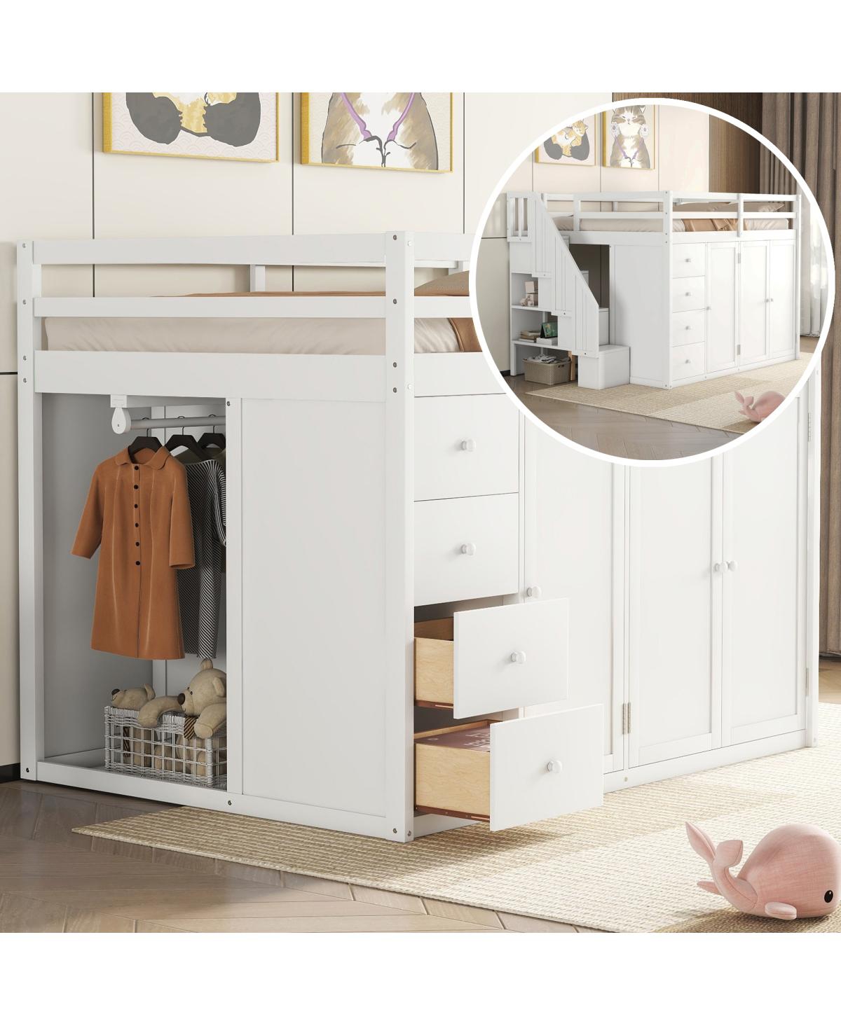 Click here for Streamdale Furniture Wood Loft Bed With Built-in W... prices