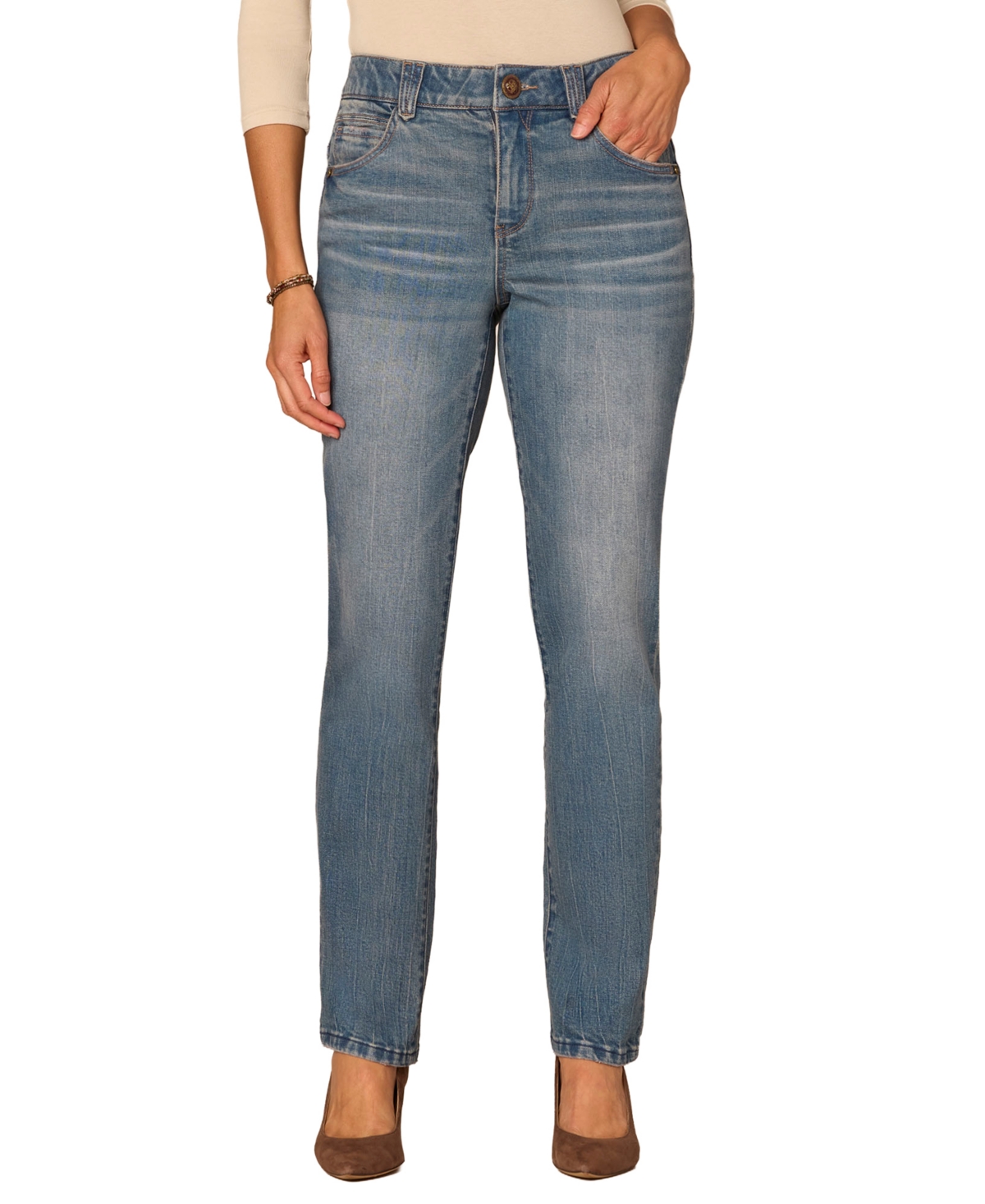 Click here for Democracy Petite Absolution Straight-Leg Jeans - M... prices