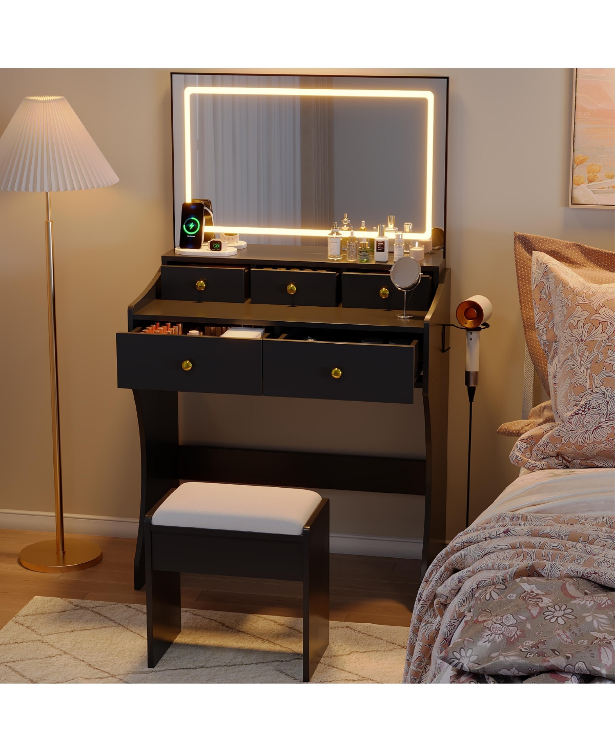 Click here for gaomon Led Makeup Vanity Desk with Mirror and Chai... prices