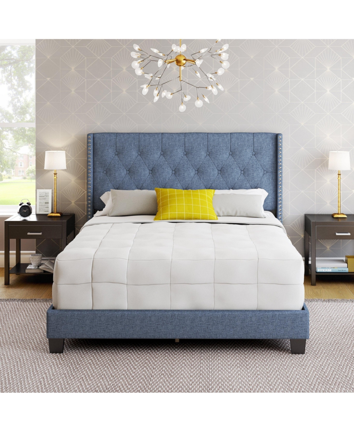 Boyd Sleep Mia Linen Tufted Platform Bed Frame - Blue