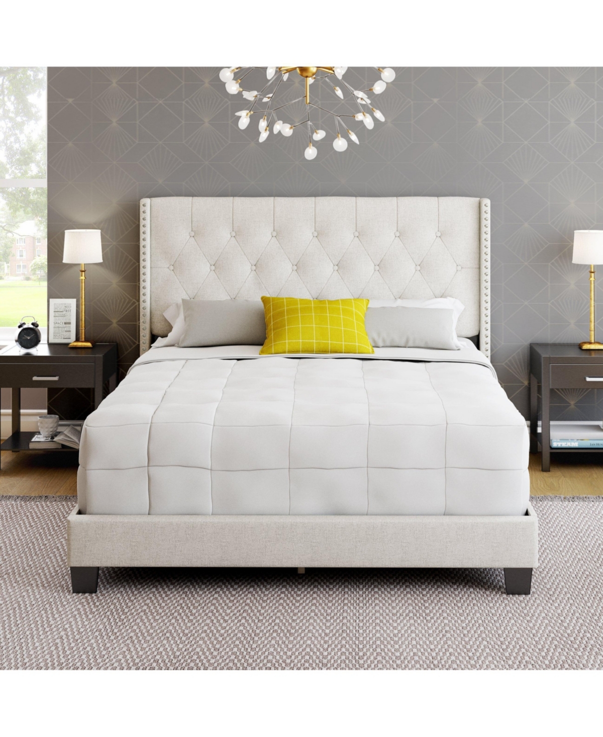 Boyd Sleep Mia Linen Tufted Platform Bed Frame - Ivory