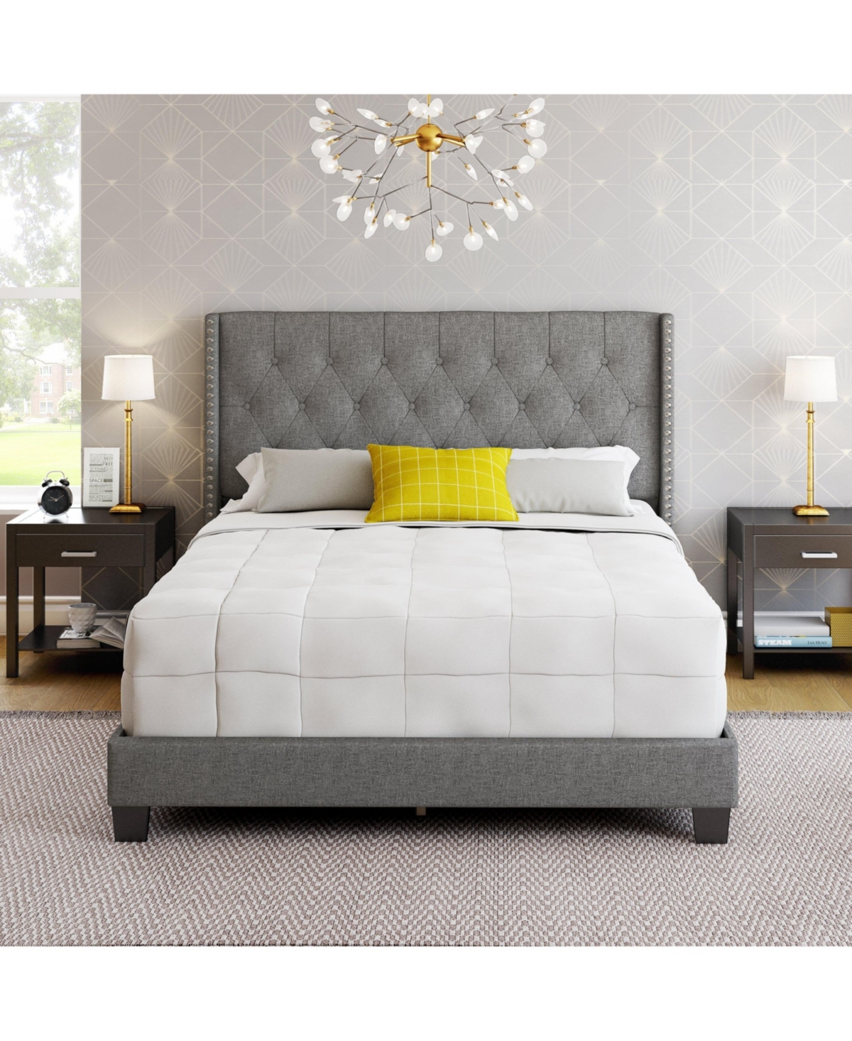 Boyd Sleep Mia Linen Tufted Platform Bed Frame - Grey