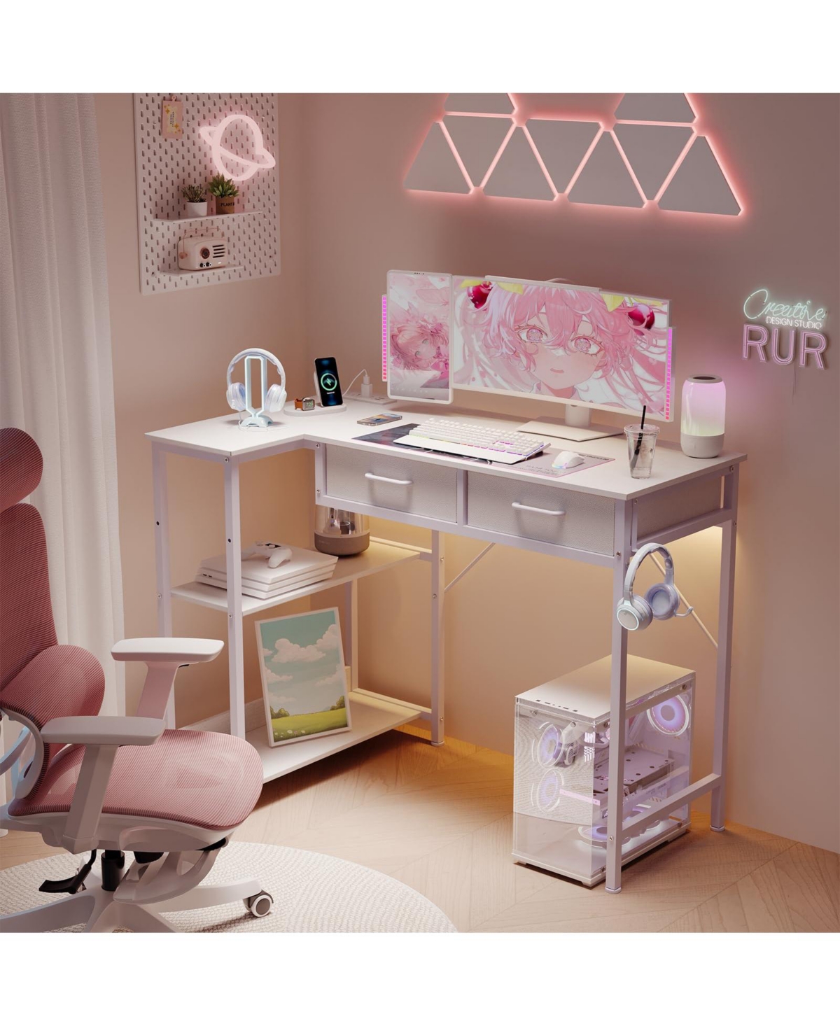 Click here for homfan 40 L-Shaped Gaming Desk â Power Outlet  3... prices