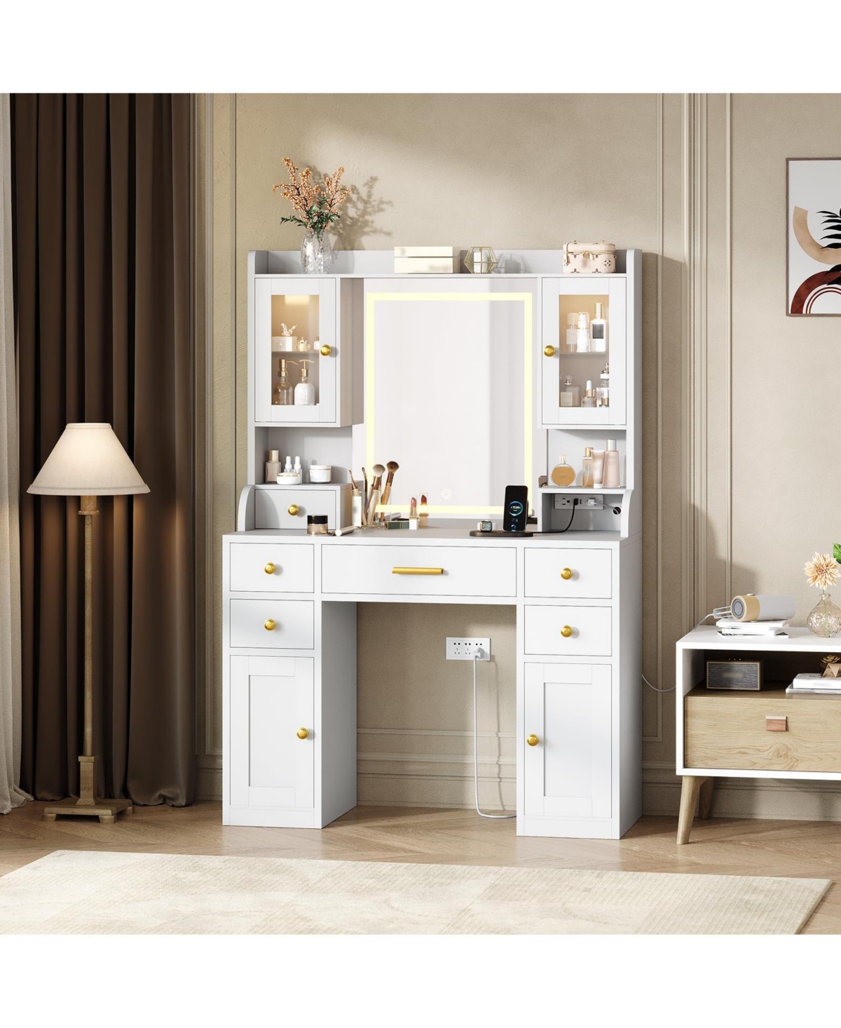 Click here for gaomon Vanity Desk with Charging Station and Led M... prices