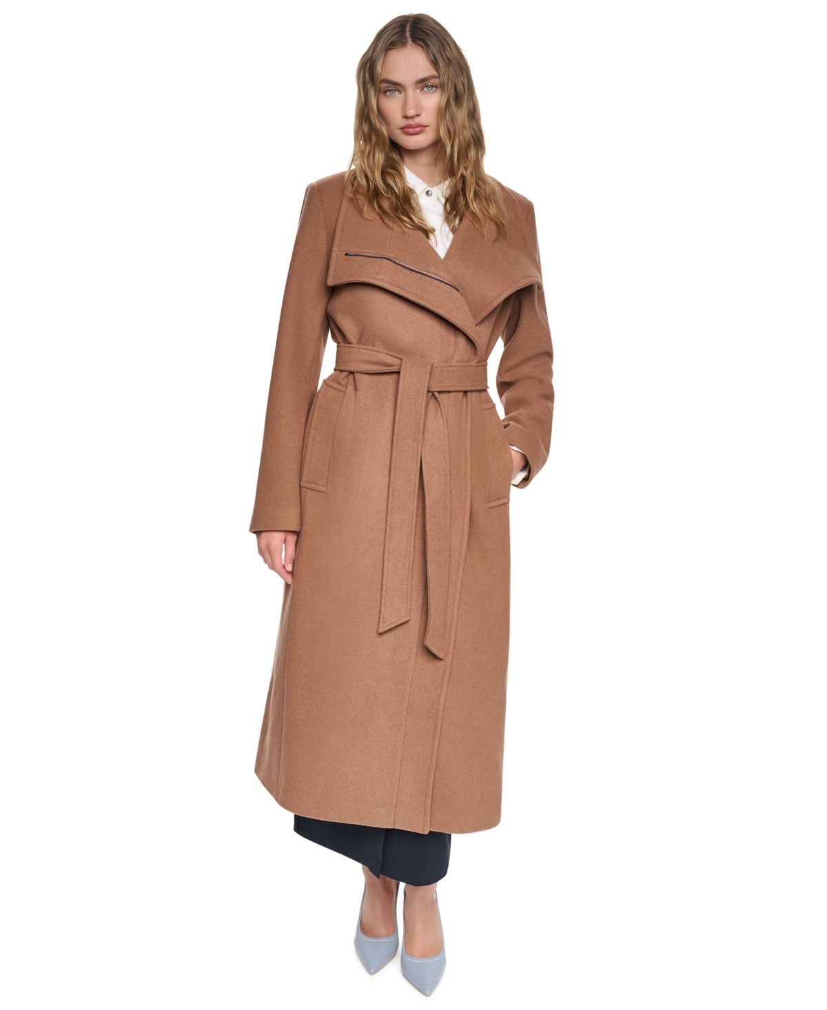 Click here for Dkny Womens Stand-Collar Belted Maxi Wrap Coat - D... prices